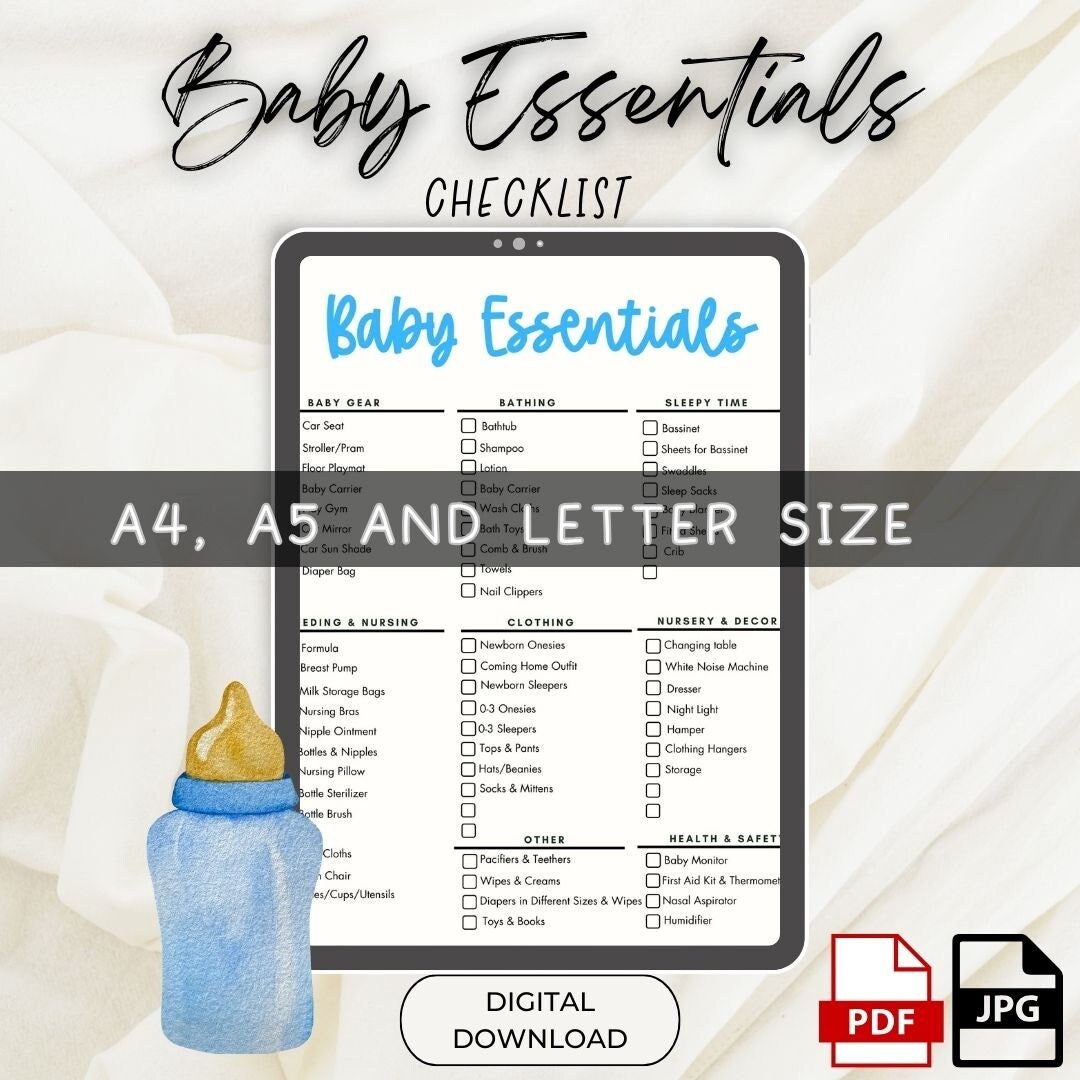 Baby Essentials Checklist Printable, Newborn Checklist, Baby Registry ...