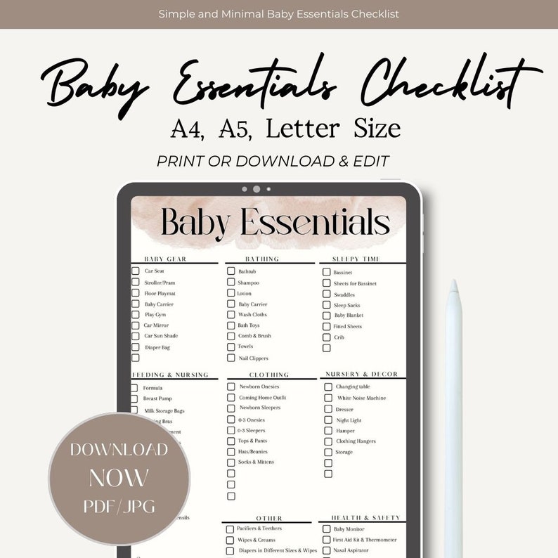 Baby Essentials Checklist Printable, Newborn Checklist, Baby Registry Checklist, Instant ...