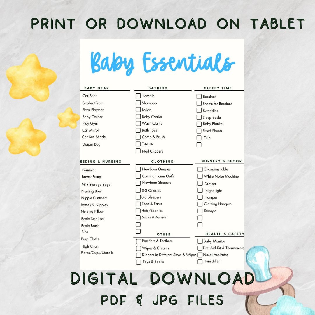 Baby Essentials Checklist Printable, Newborn Checklist, Baby Registry ...