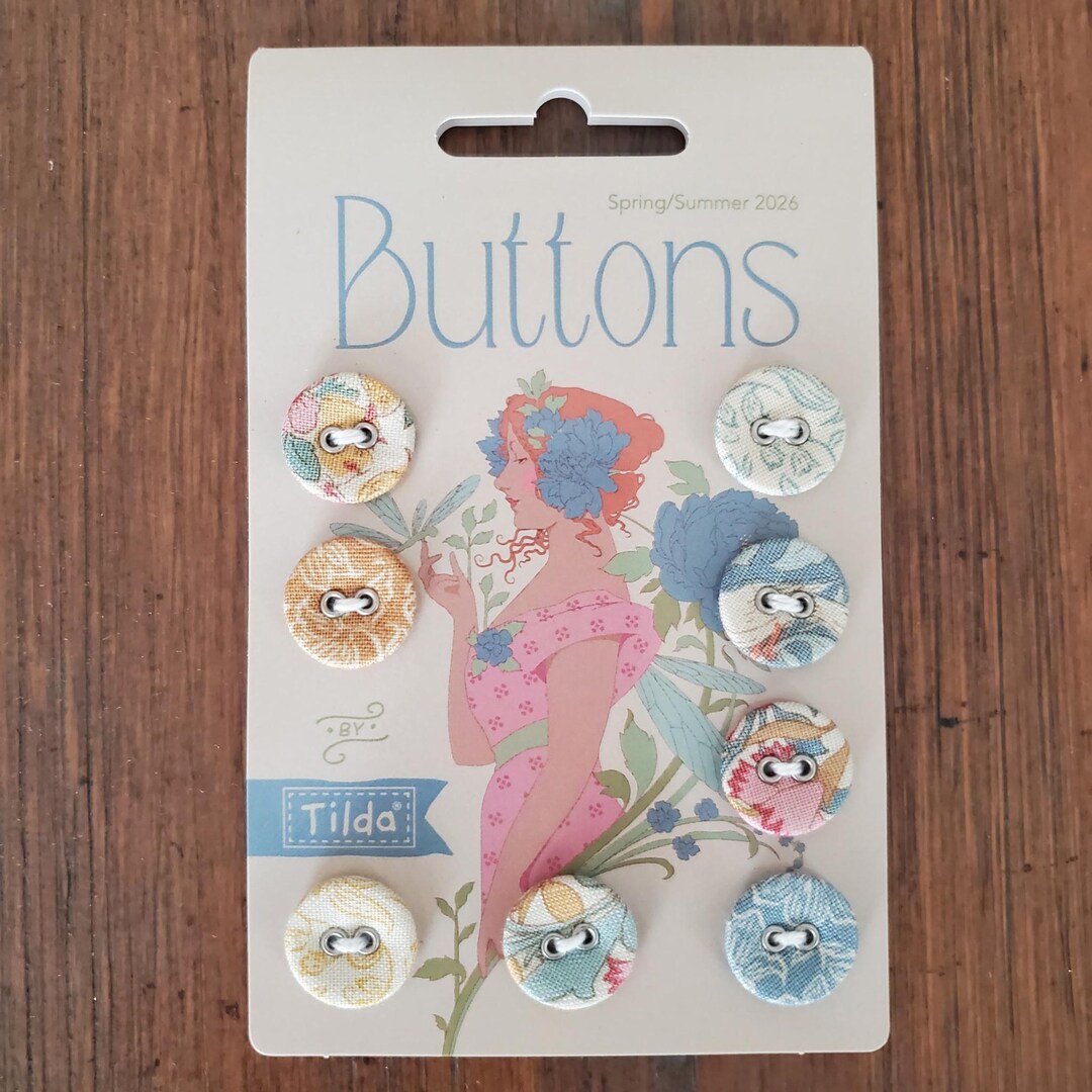 Tilda Songbird Buttons - Size 0.63"- Blue/yellow - Tone Finnanger ...