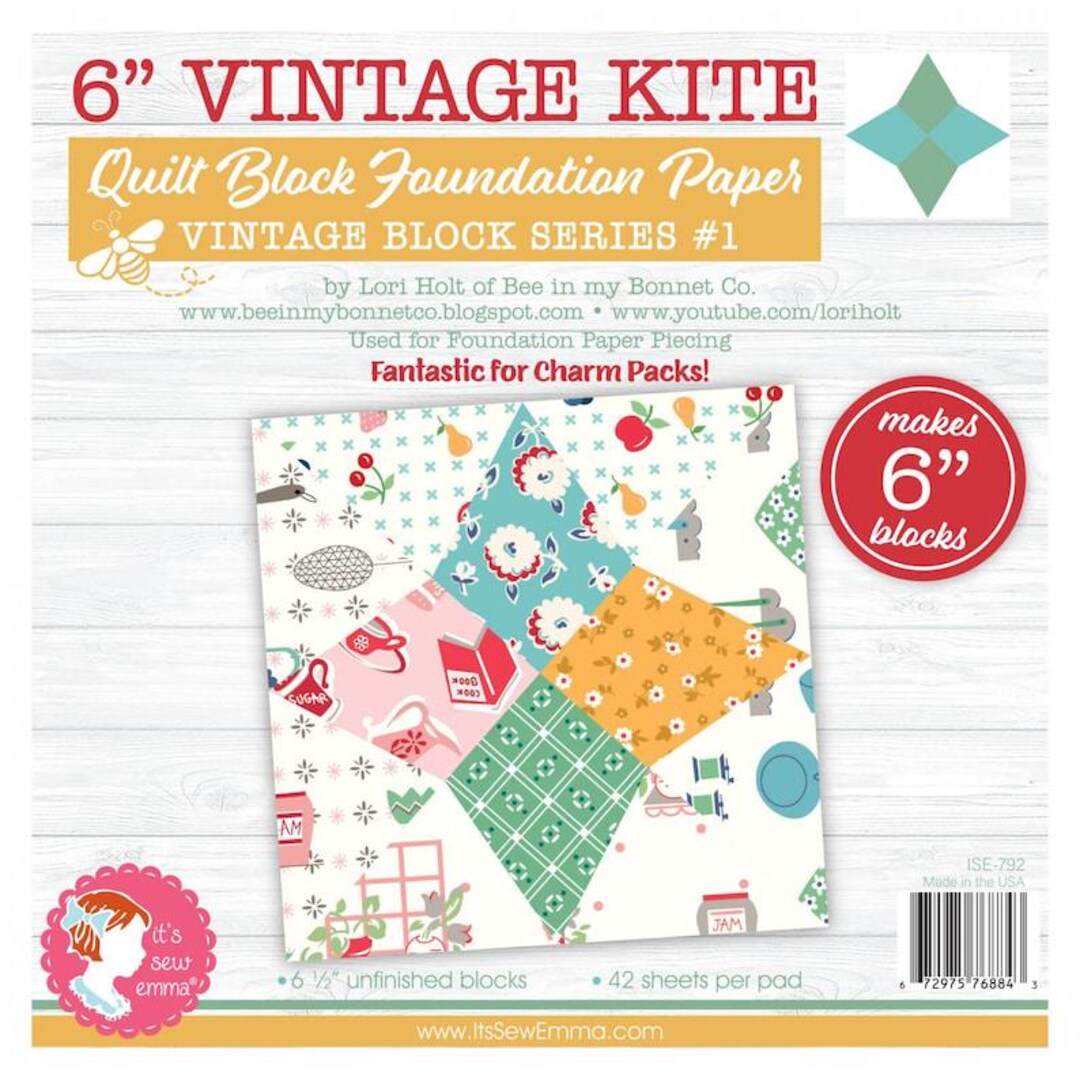 6" Vintage Kite Quilt Block - Foundation Paper - It's Sew Emma - Lori ...