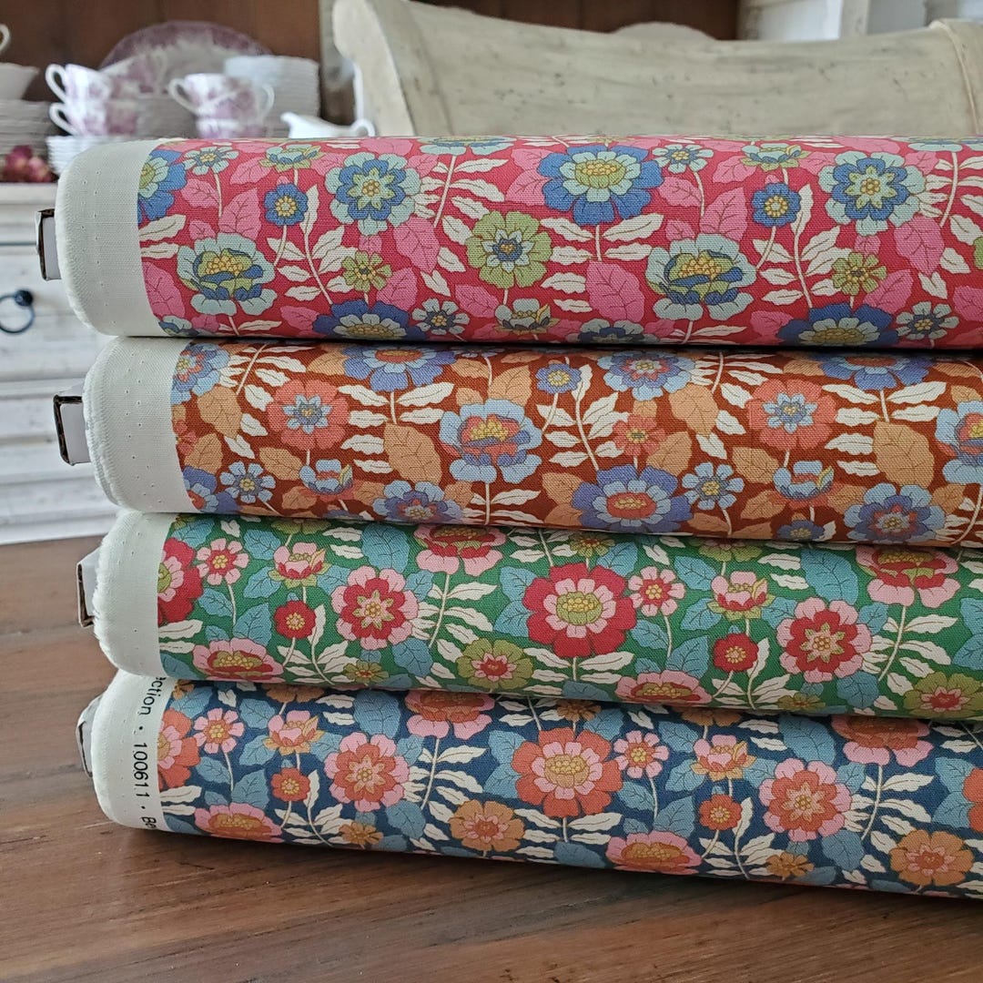 Tilda Wallflower Fabric - Beverly Yardage in 4 Colorways - Pink/caramel ...