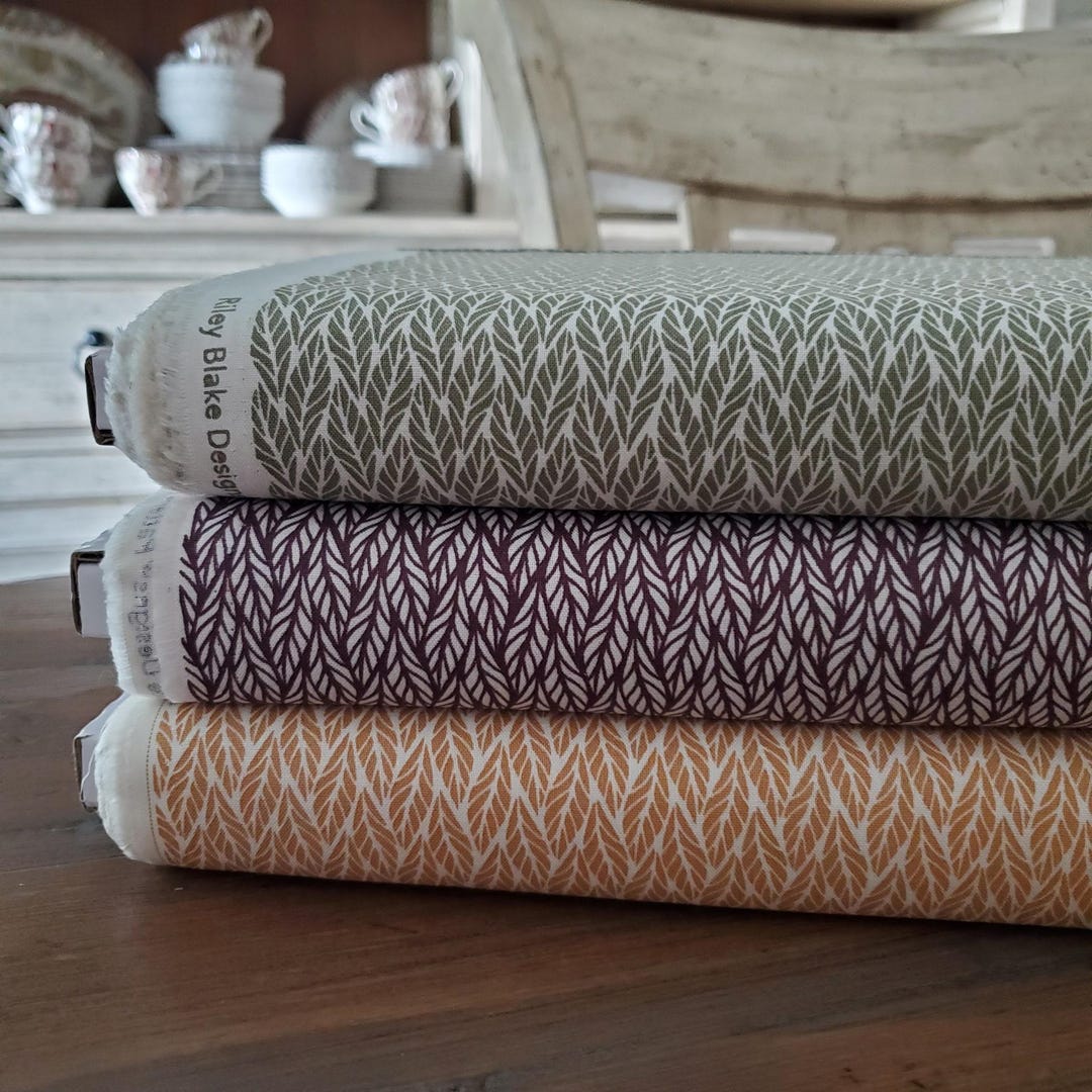 Evening on the Prairie Fabric - Geo Leaves Yardage - Green/purple/beige ...