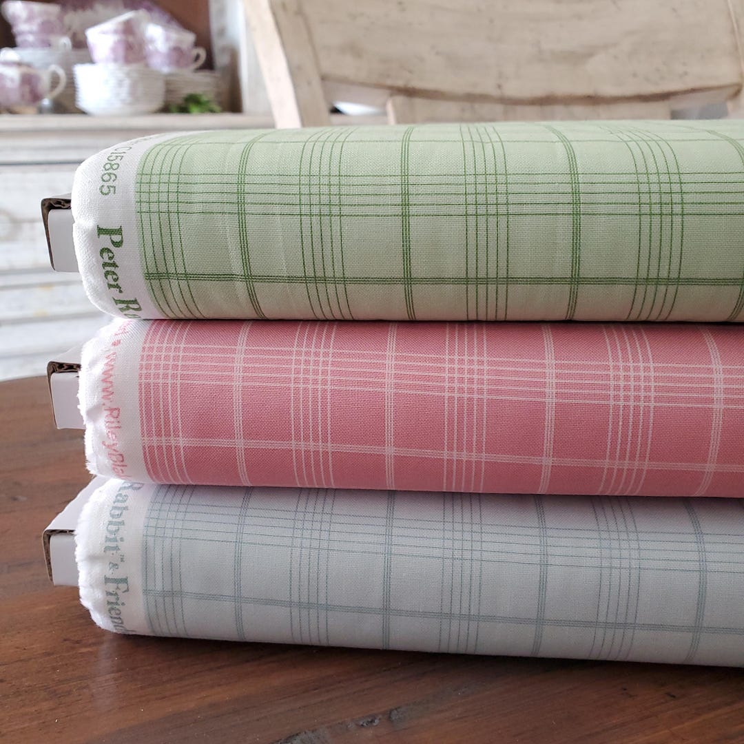 Peter Rabbit & Friends Fabric - Plaid Yardage - Fern/pink/blue - Riley ...
