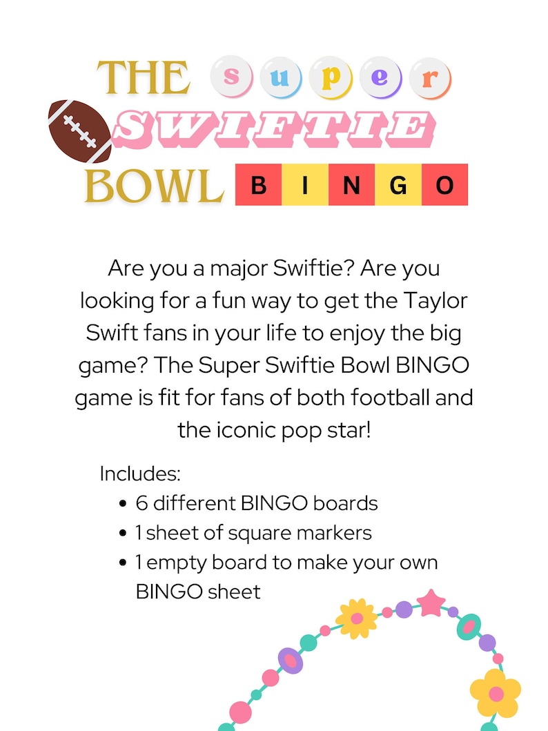 The Super Swiftie Bowl BINGO Taylor Swift Football Inspired Big Game ...