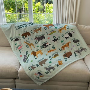 Personalized Zoo Animal Alphabet Blanket | Custom Name Baby Blanket ...