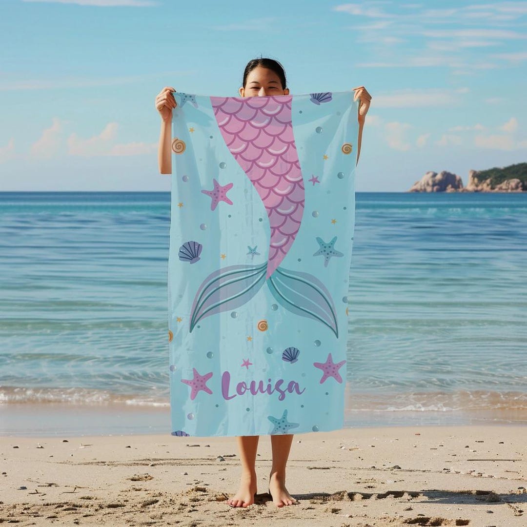 Custom Mermaid Tail Beach Towel: Personalized Kids Gift - Etsy