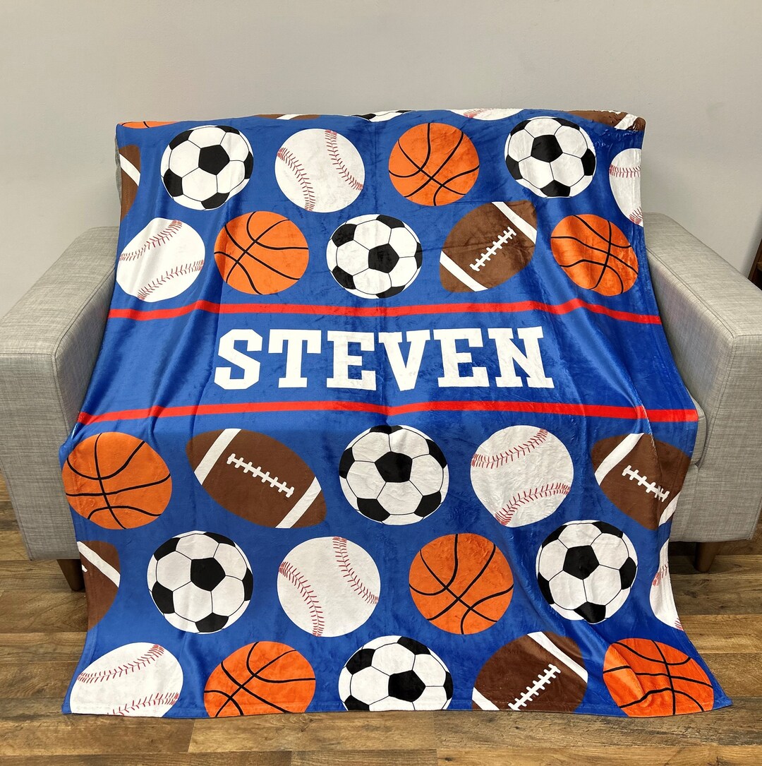 Personalized Kids Sports Blanket, Custom Blanket, Basketball Football ...