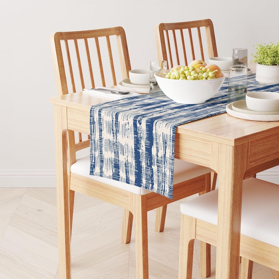 Blue Batik Stripe Table Runner, Batik Table Runner, 16"x72" Cotton Table Runner, Home Decor ...