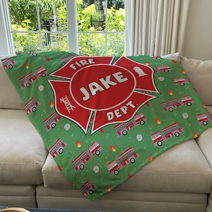 Personalized Kids Fire Truck Blanket, Boy Blanket, Baby Blanket, Kids ...