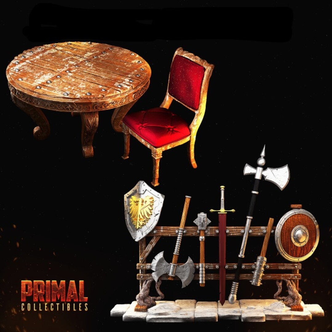Table Chair and Weapons Rack D&D Dungeons and Dragons Tabletop Roleplay ...