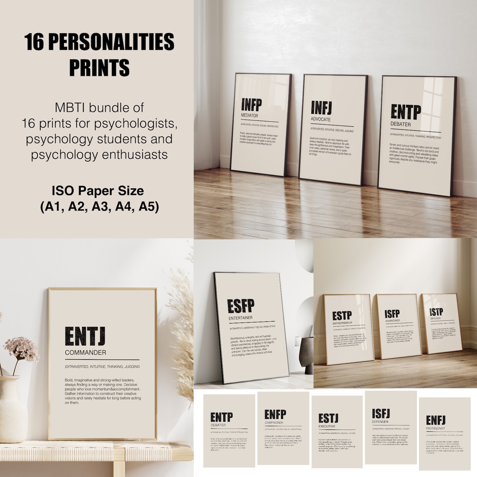 16 Personalities Prints Bundle, MBTI Prints, Psychology Gift ...