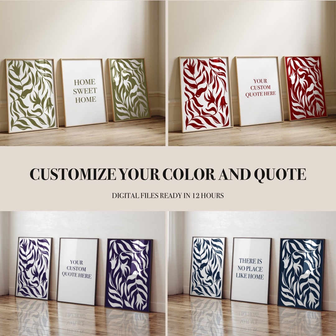 Custom Quote Print, Set of Three Prints, Abstract Flowers Prints ...