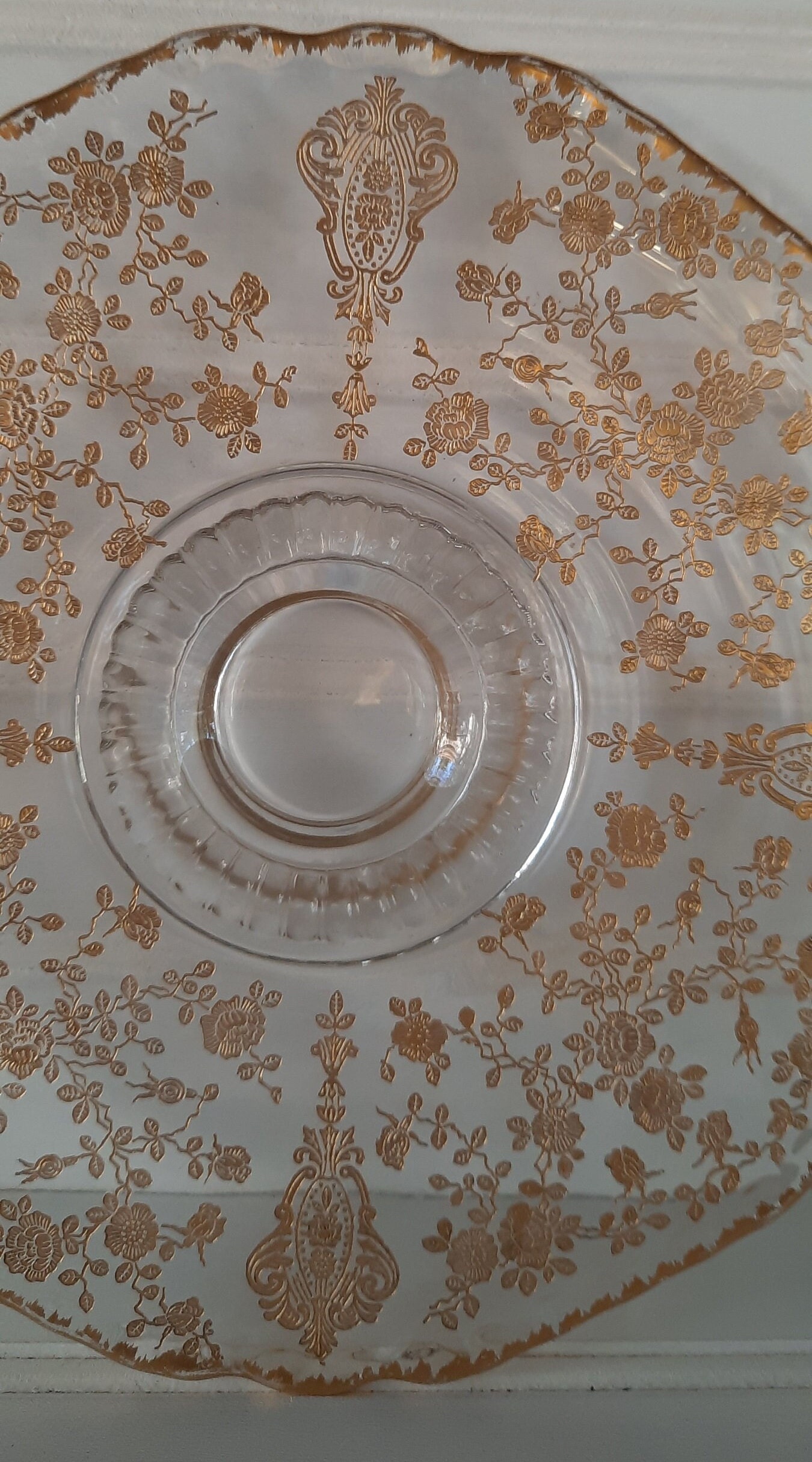 Rose Point Clear 8 Footed Plate by Cambridge stem 3500 Gold Encrusted ...