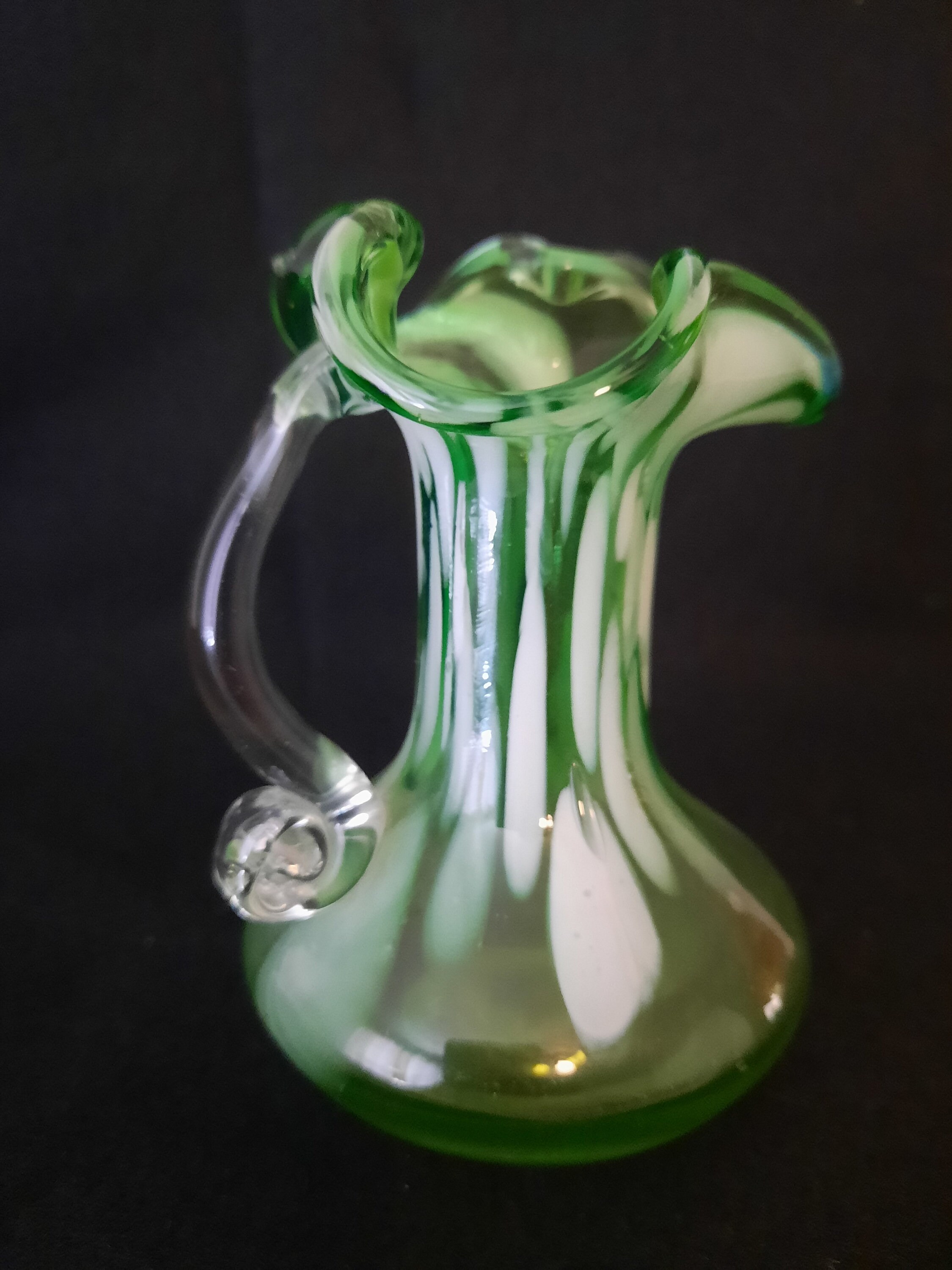 Fenton Hand Blown Green and White Small Pitcher - Etsy