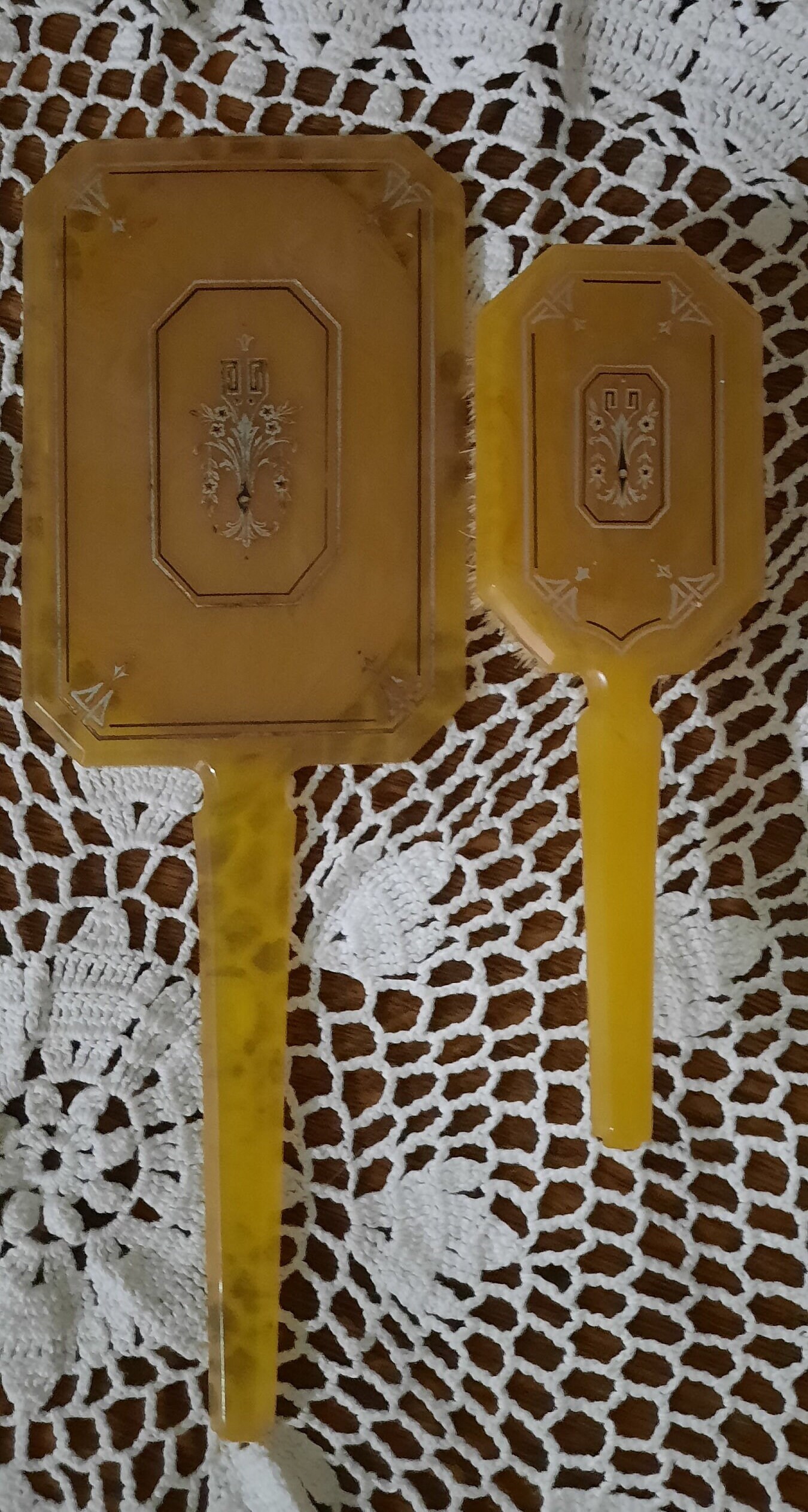 Vintage Bakelite Art Deco Yellow Celluloid Vanity Set - Etsy