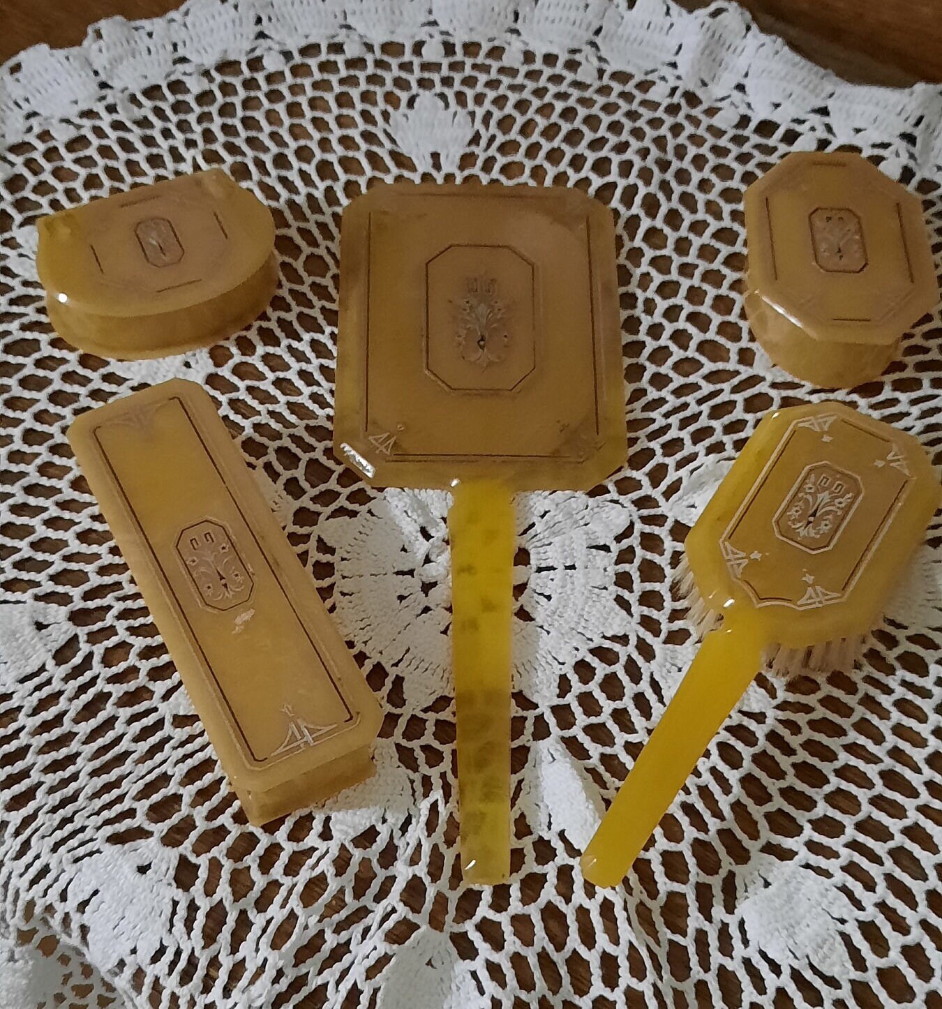 Vintage Bakelite Art Deco Yellow Celluloid Vanity Set - Etsy