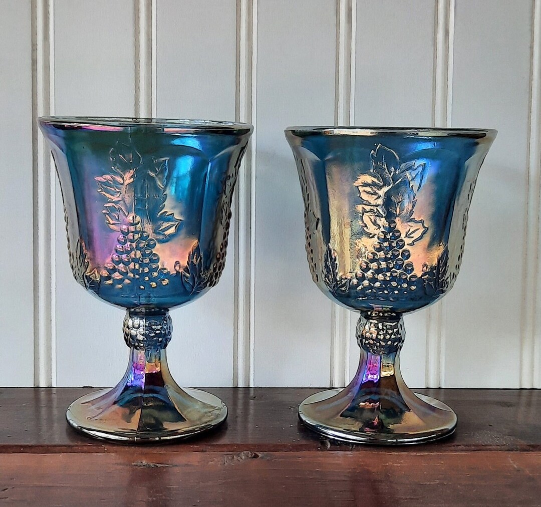 Vintage Iridescent Blue Indiana Carnival Glass Goblets - Etsy