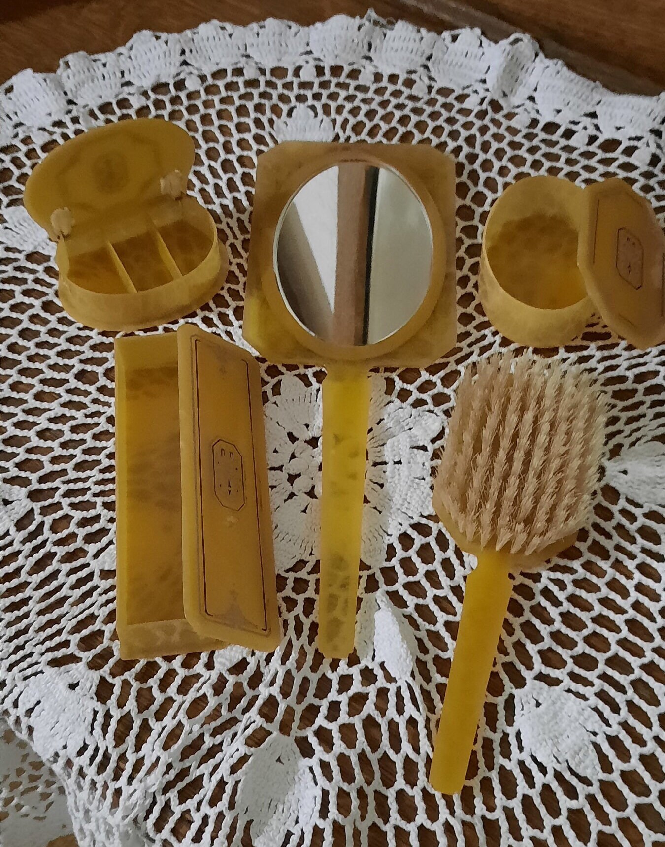 Vintage Bakelite Art Deco Yellow Celluloid Vanity Set - Etsy