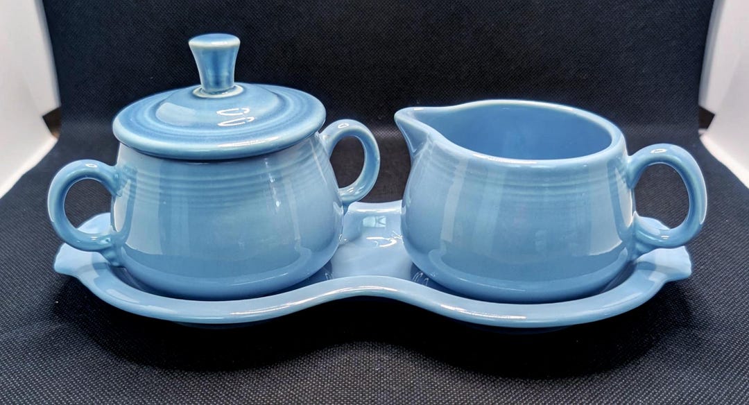 Vintage Fiestaware Creamer, Sugar Bowl, and Underplate Periwinkle Blue ...