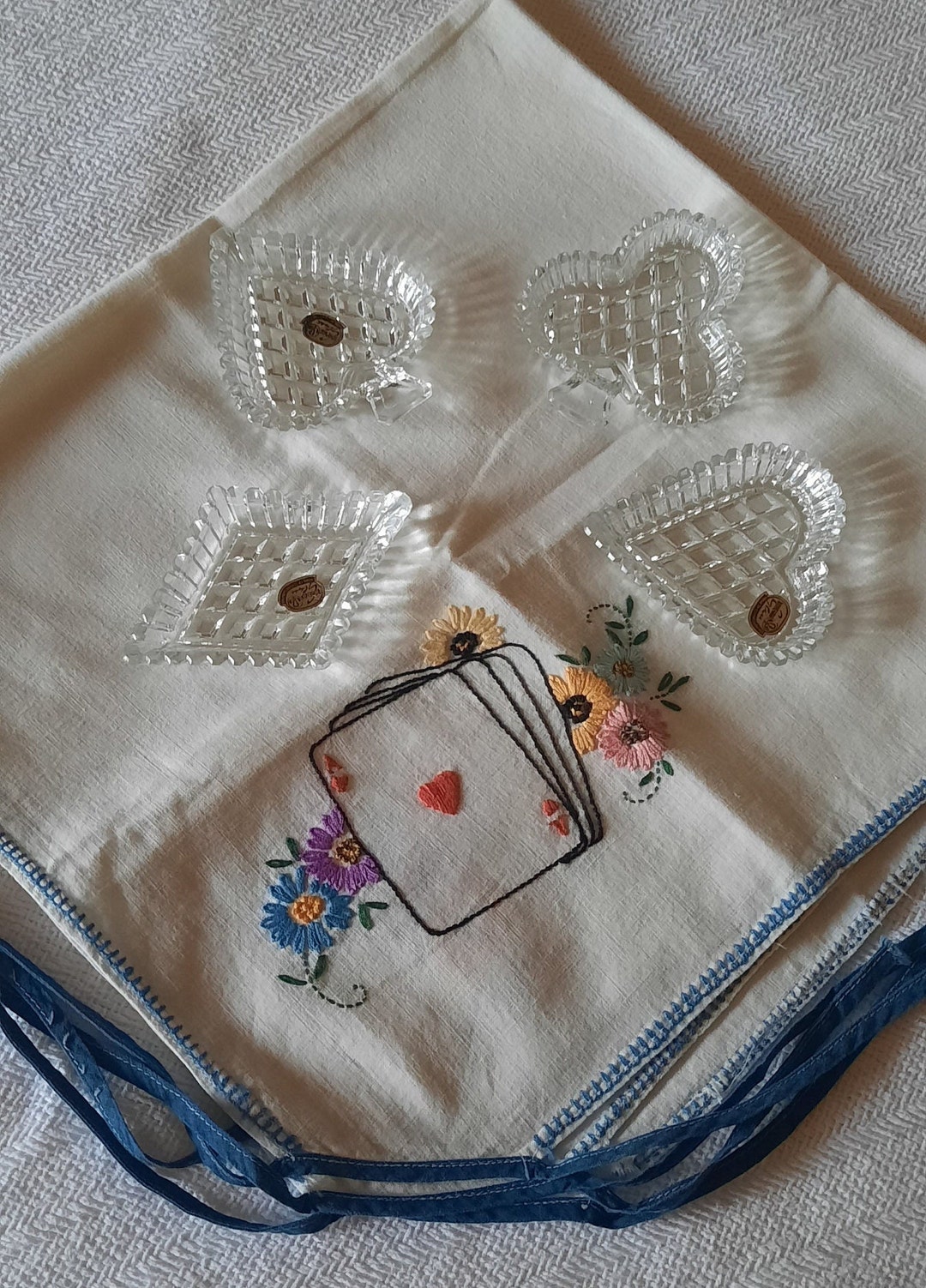 Vintage Bohemian Czech Art Glass Playing Card Snack Set and Vintage ...