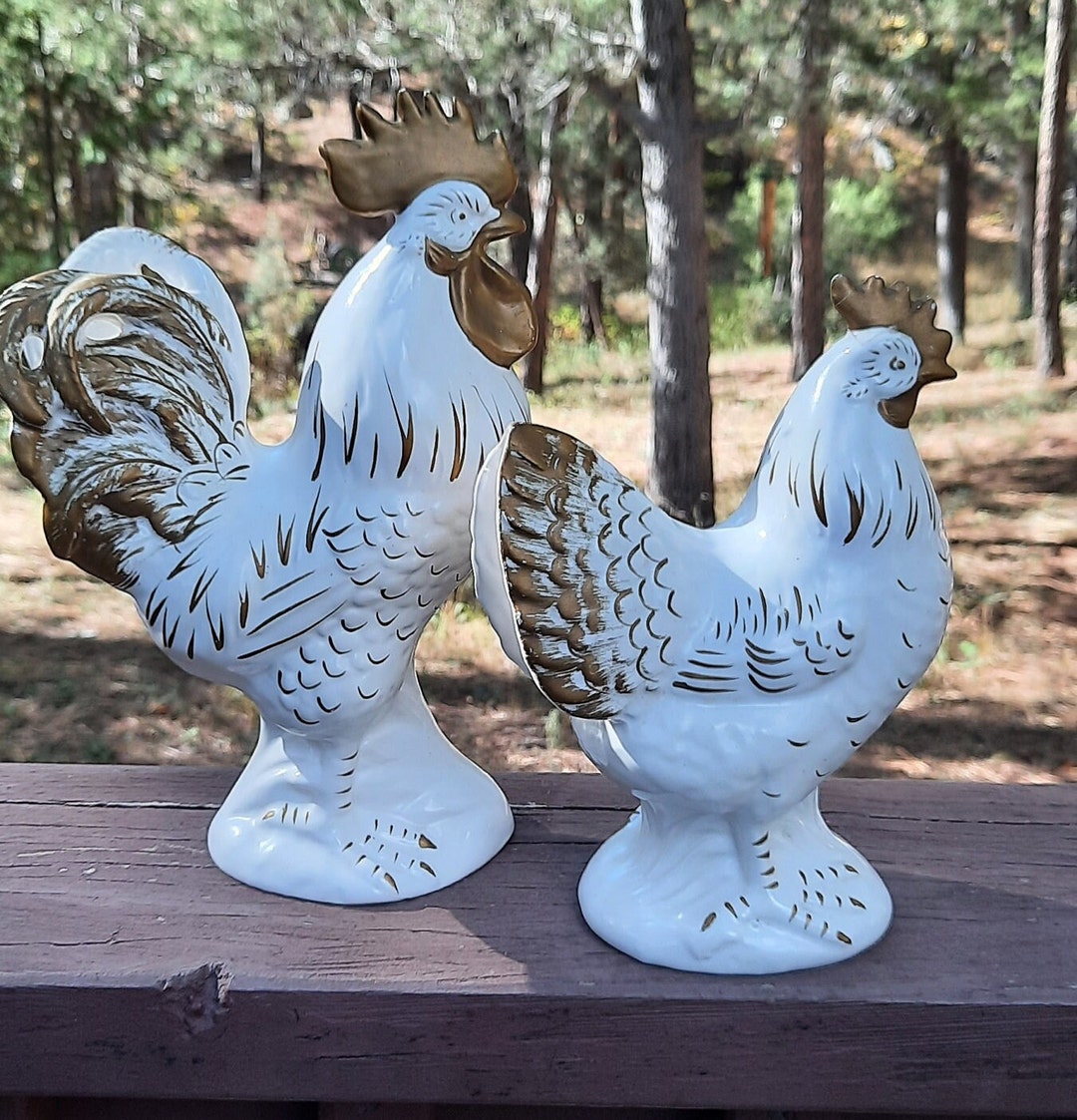 Vintage Lefton Porcelain Rooster and Hen - Etsy