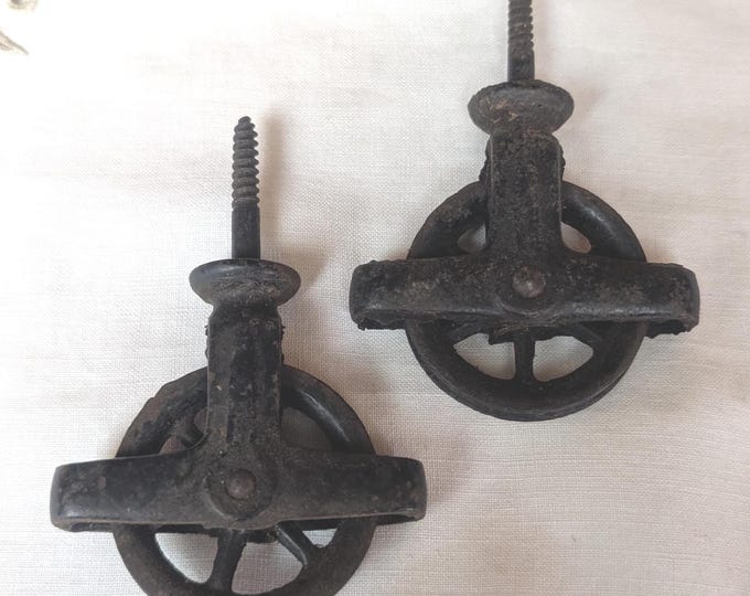 Pair of Antique Cast Iron Pulley Wheels With Screw Attachments,small ...