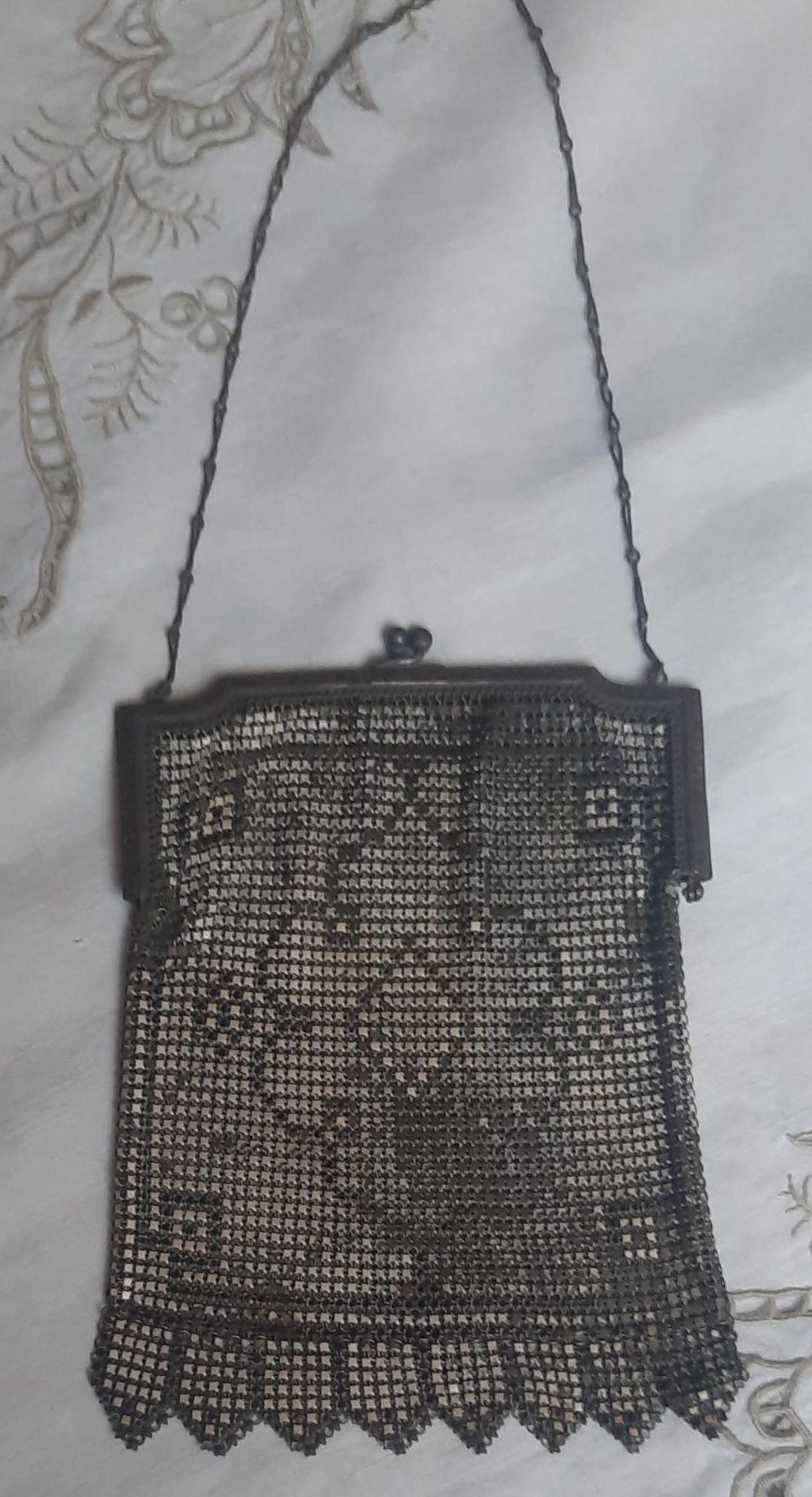 1920s Antique Metal Mesh Purse Ornate Metal Frame Vintage Chain Link ...