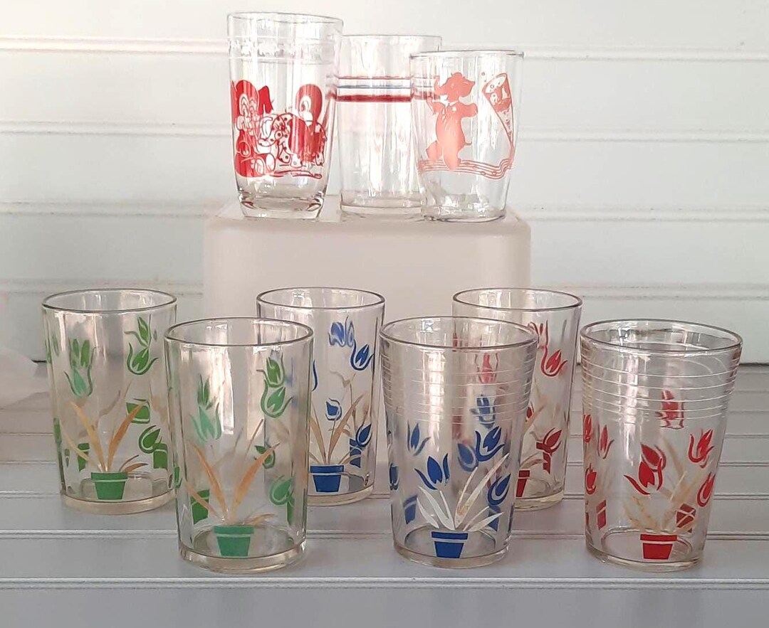 Vintage Swanky Swigs Juice Glass: Floral, Elephant, Bird Designs ...