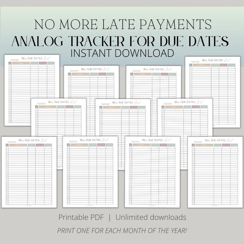 Bill Due Dates Tracker, Printable Bill Organizer (PDF) - Etsy