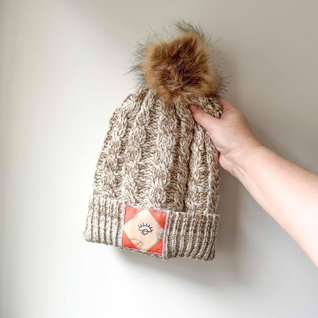 Custom Knit Toque With Quilt Block, Chunky Knit Hat With Quilt Block ...