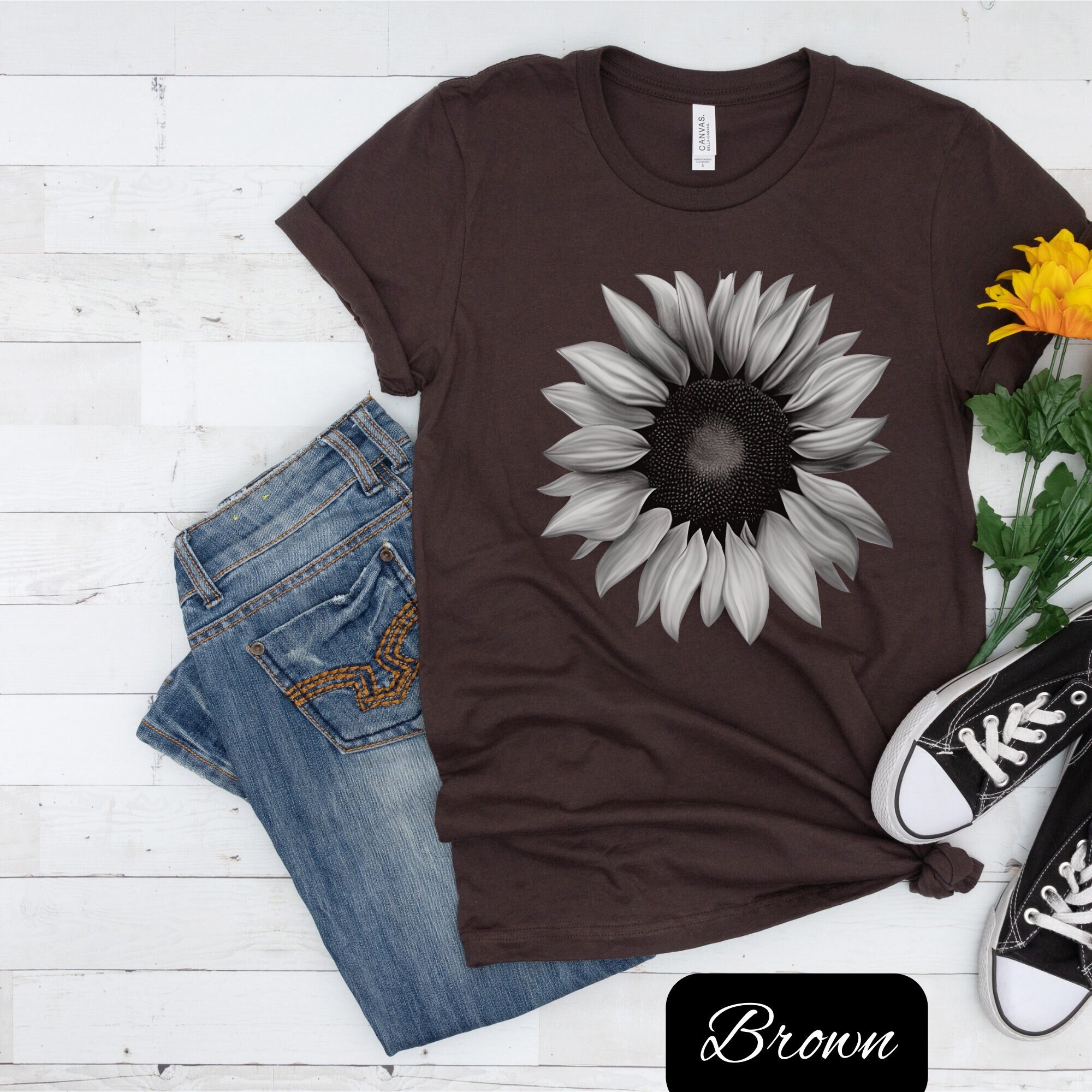 Realistic Sunflower Shirt Sunflower Print Tee Sunflowe Gardencore Shirt ...