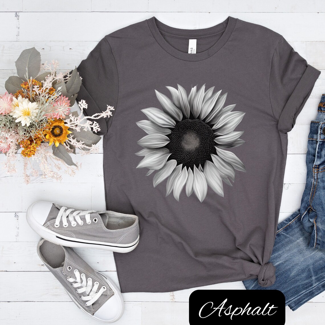 Realistic Sunflower Shirt Sunflower Print Tee Sunflowe Gardencore Shirt ...