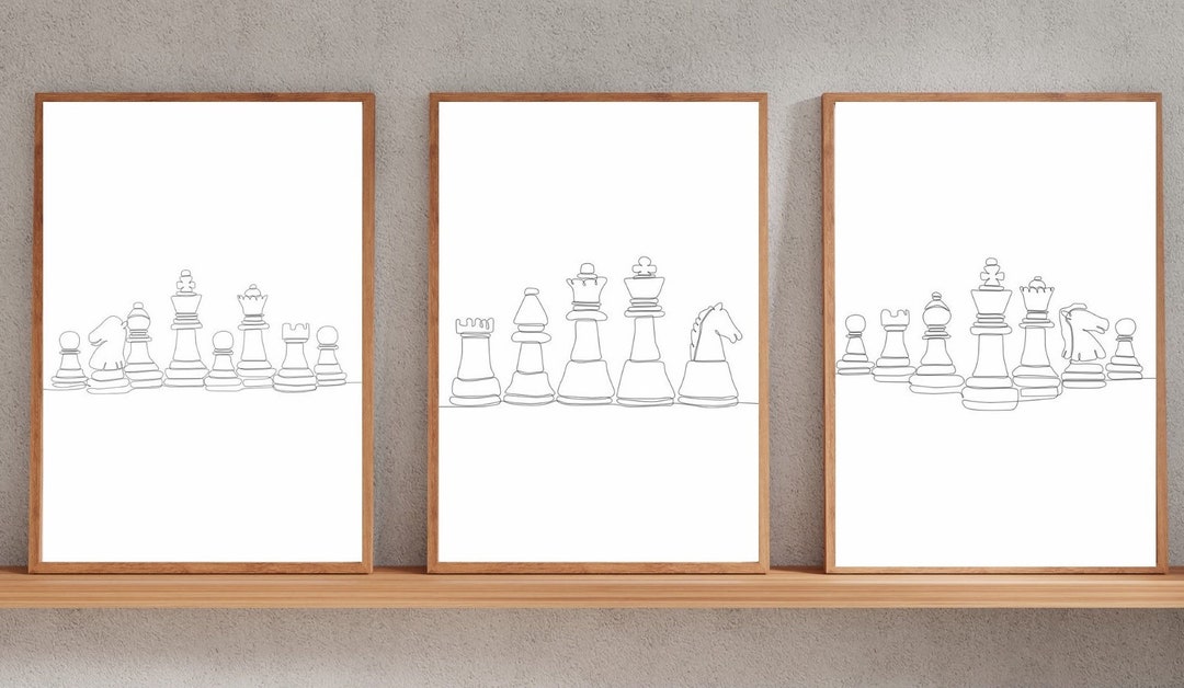 Set of 3 Chess Pieces Line Art Poster Prints Minimalist Art Board Game ...