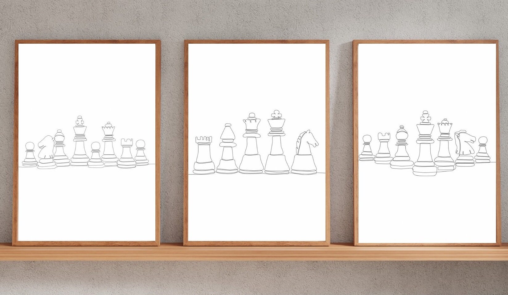 Set of 3 Chess Pieces Line Art Poster Prints Minimalist Art Board Game ...
