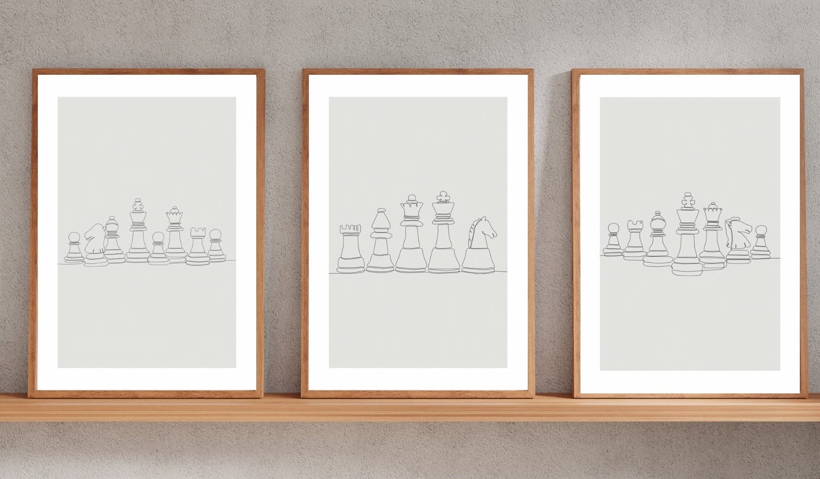 Set of 3 Chess Pieces Line Art Poster Prints Minimalist Art Board Game ...
