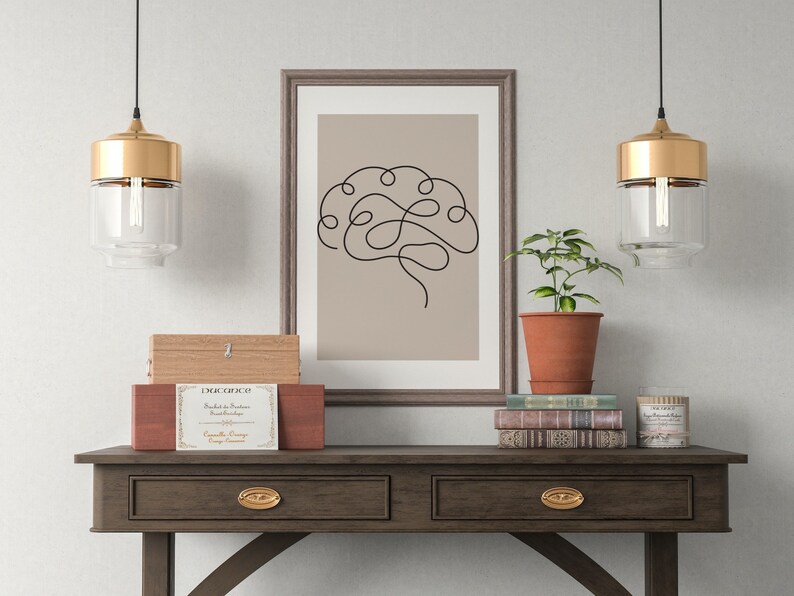 Human Brain Line Art Poster Print Minimalist Art Black & White Anatomy ...