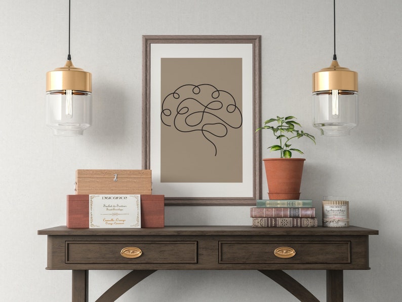 Human Brain Line Art Poster Print Minimalist Art Black & White Anatomy ...