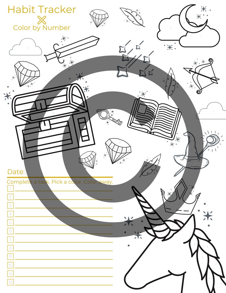 Artistic Daily Habit Tracker, Printable Color by Number Task List ...