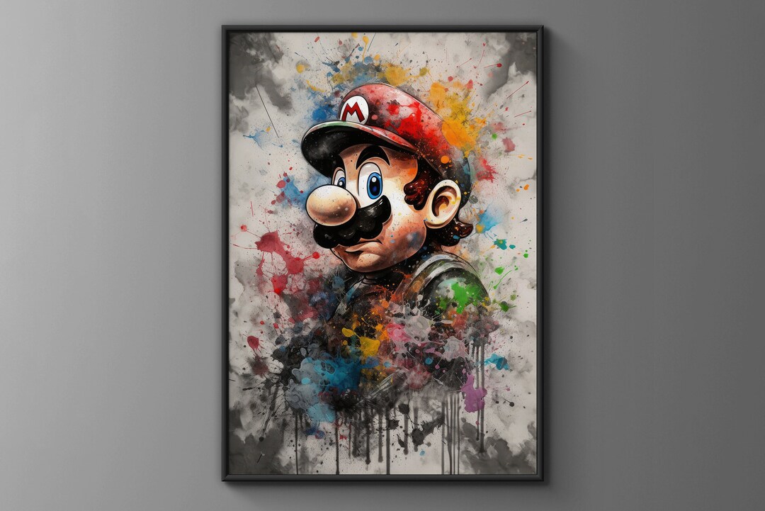 Super Mario Wall Art - Printable Poster in Splatter Art Style - Iconic ...