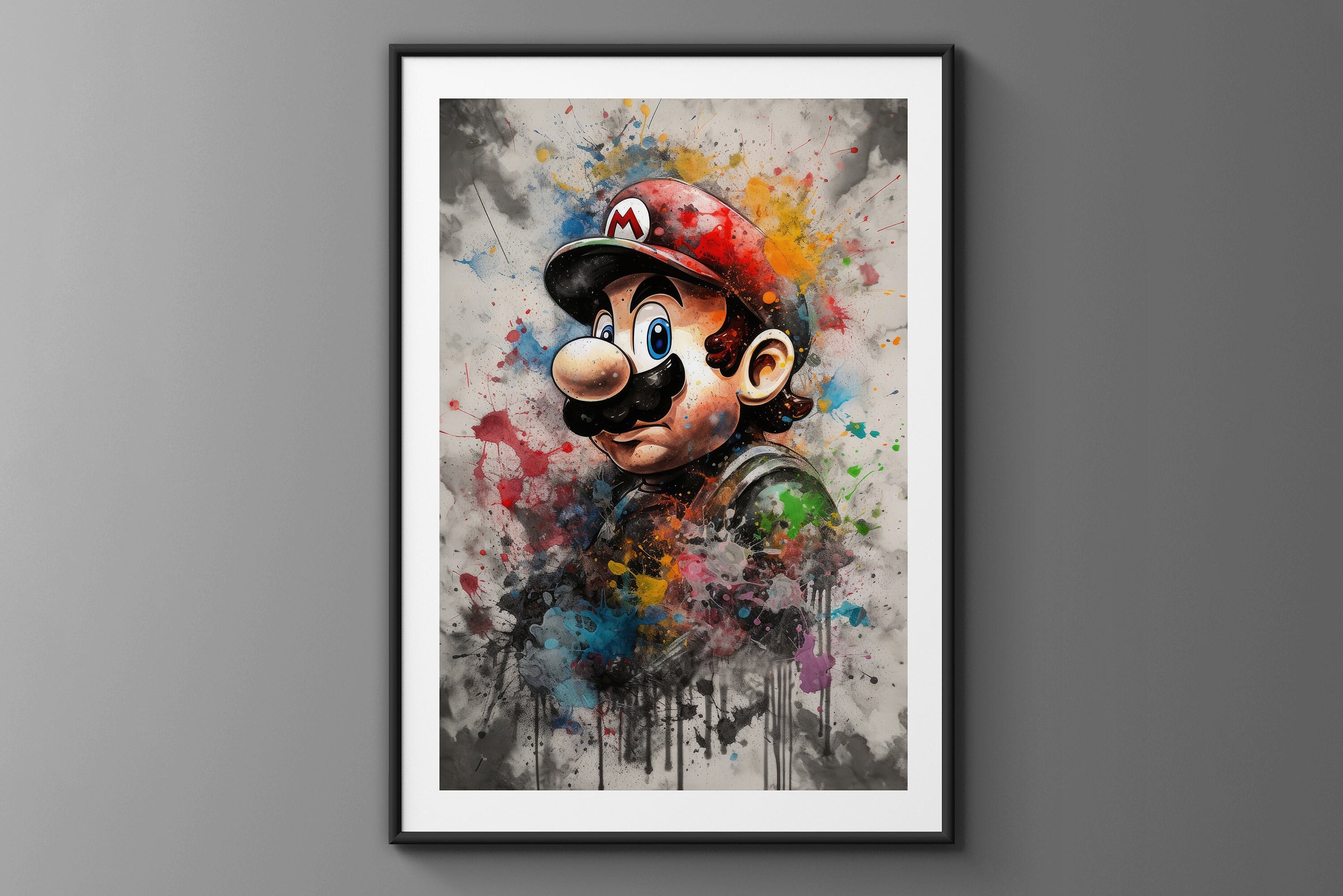 Super Mario Wall Art Printable Poster in Splatter Art Style Iconic ...