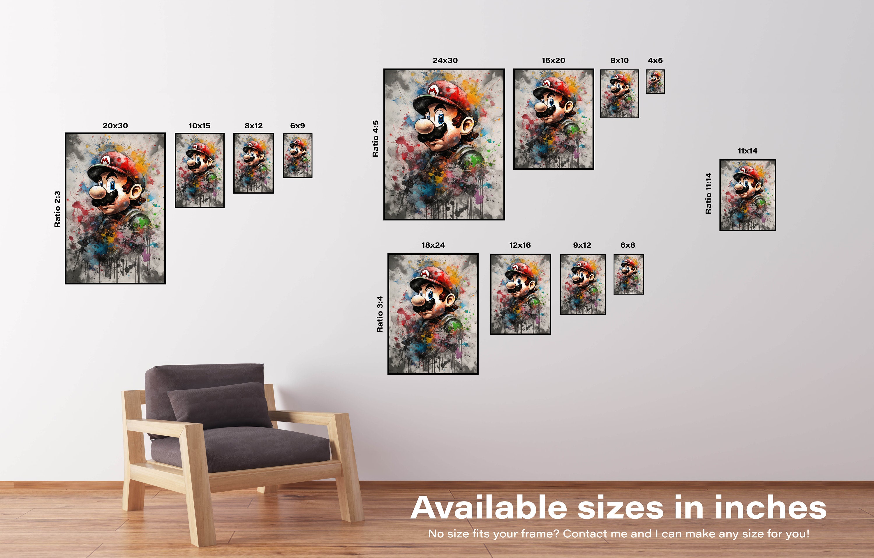 Super Mario Wall Art Printable Poster in Splatter Art Style Iconic ...