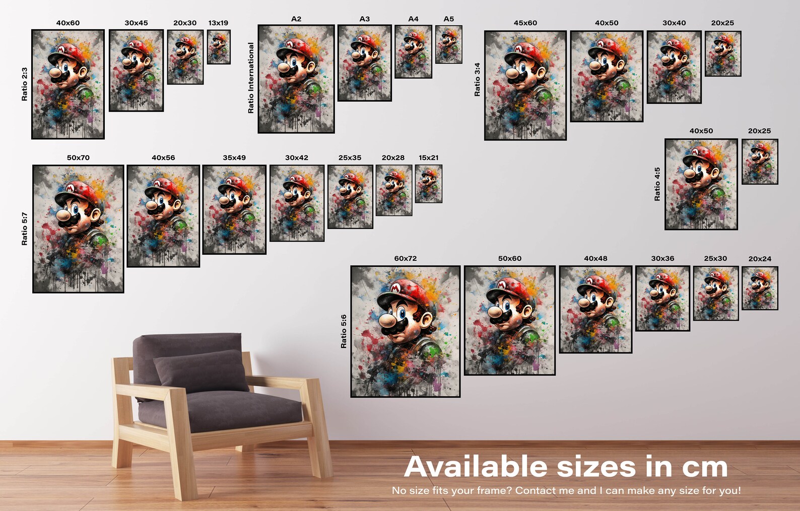 Super Mario Wall Art Printable Poster in Splatter Art Style Iconic ...