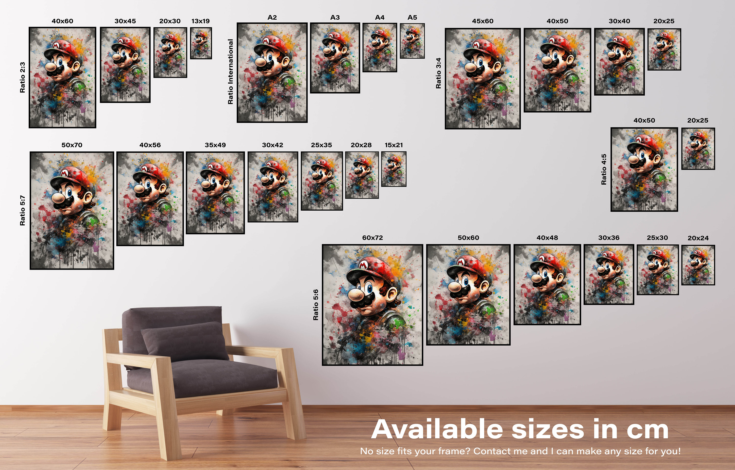 Super Mario Wall Art Printable Poster in Splatter Art Style Iconic ...