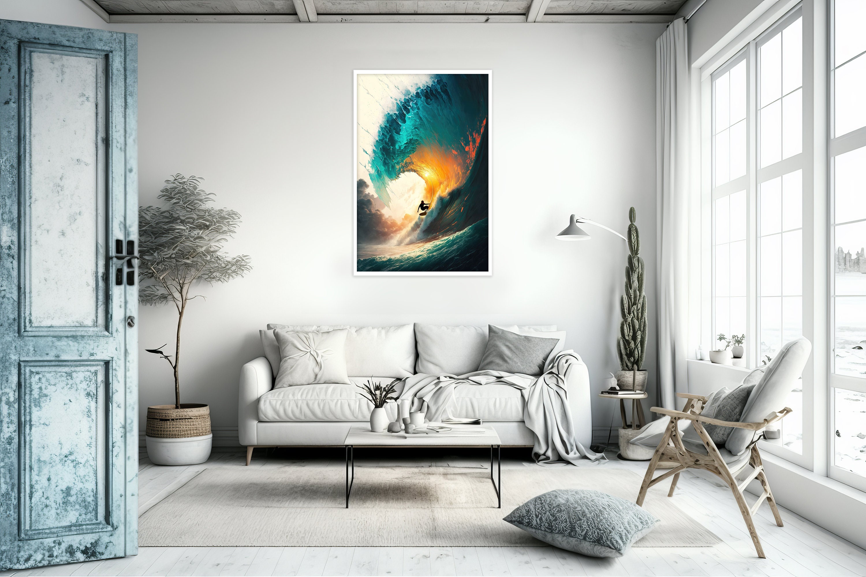 Printable Surf Poster of a Giant Wave | Digital Surf Art, Surfer ...