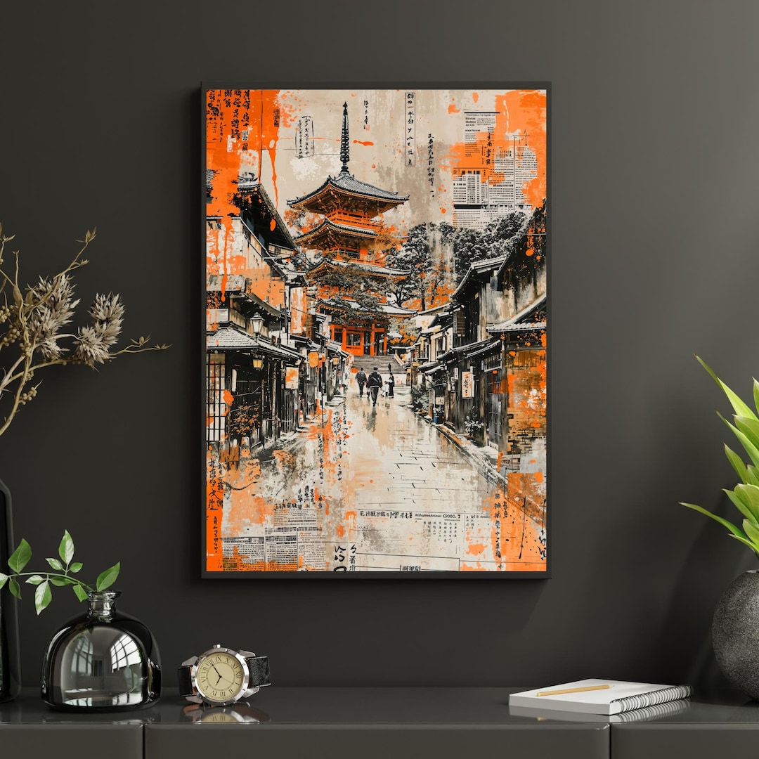 Kyoto Japan Street Collage Poster - Digital Wall Art, Japanese Urban ...