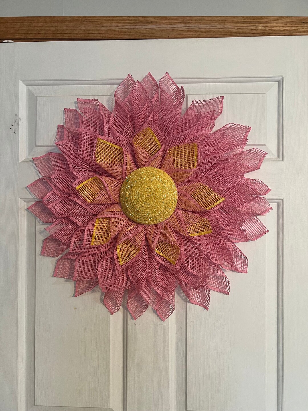 Dalia Flower Wreath, Pink/yellow Wall Décor, Spring/summer Wreath ...