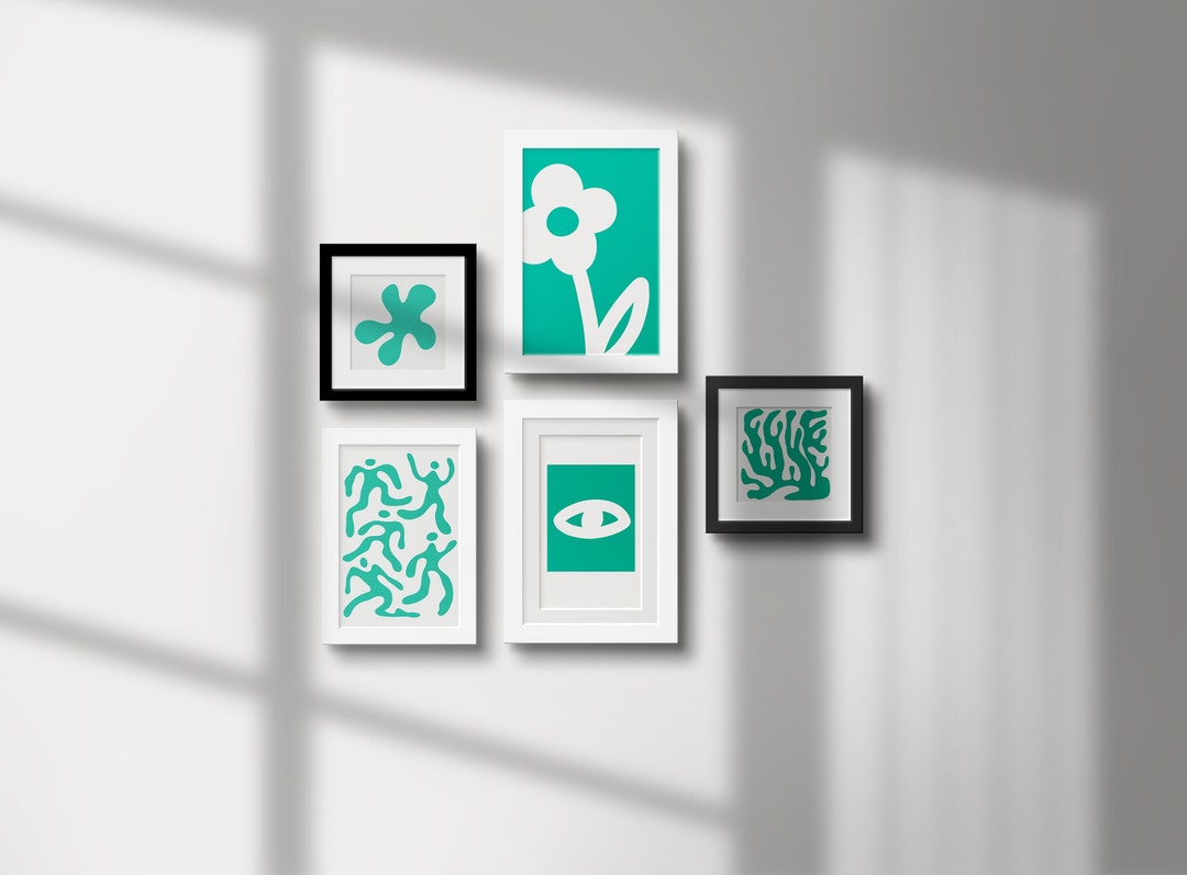 Set of 5 Green Abstract Posters Wall Art Green Aesthetic - Etsy