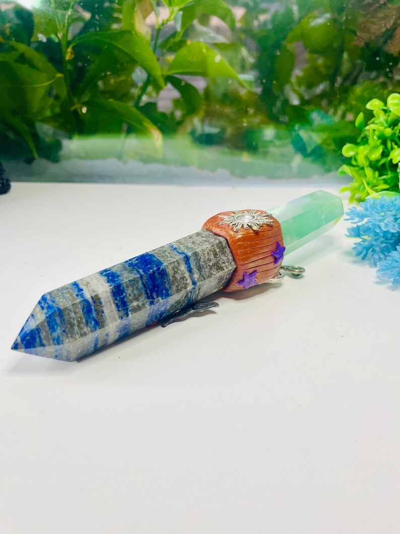 Witch Magic Wand Crystal Fluorite and Lapis With Mermaid Detail - Etsy