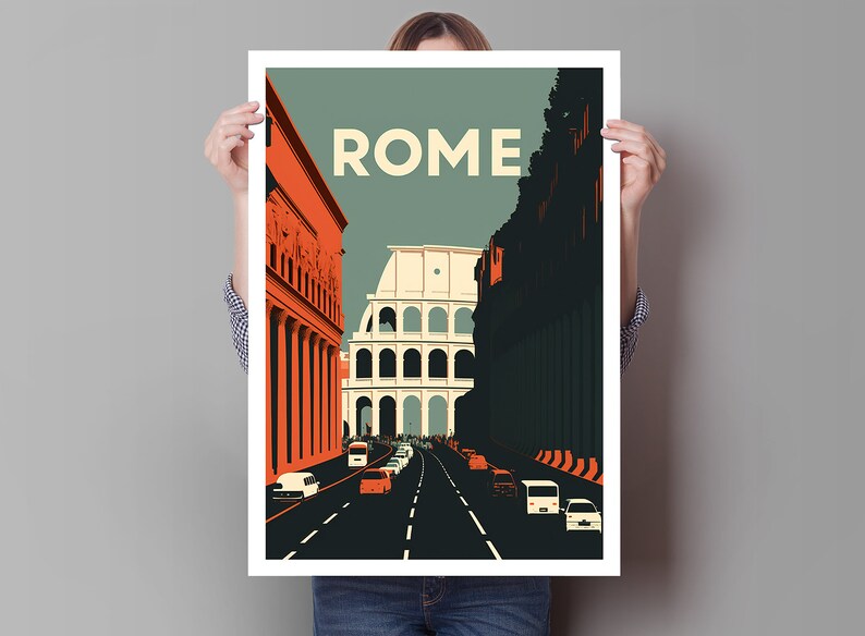 Rome Travel Poster Colosseum Vintage Travel Print Italy Poster Rome ...